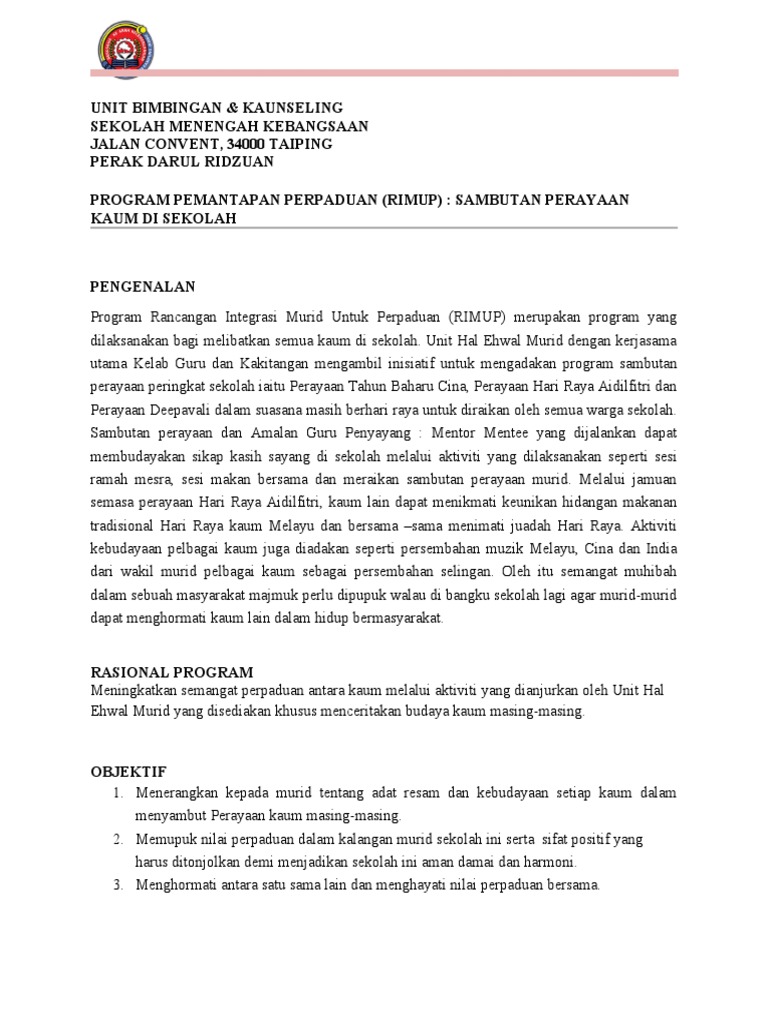 Kertas Kerja RIMUP Perayaan 2023 | PDF