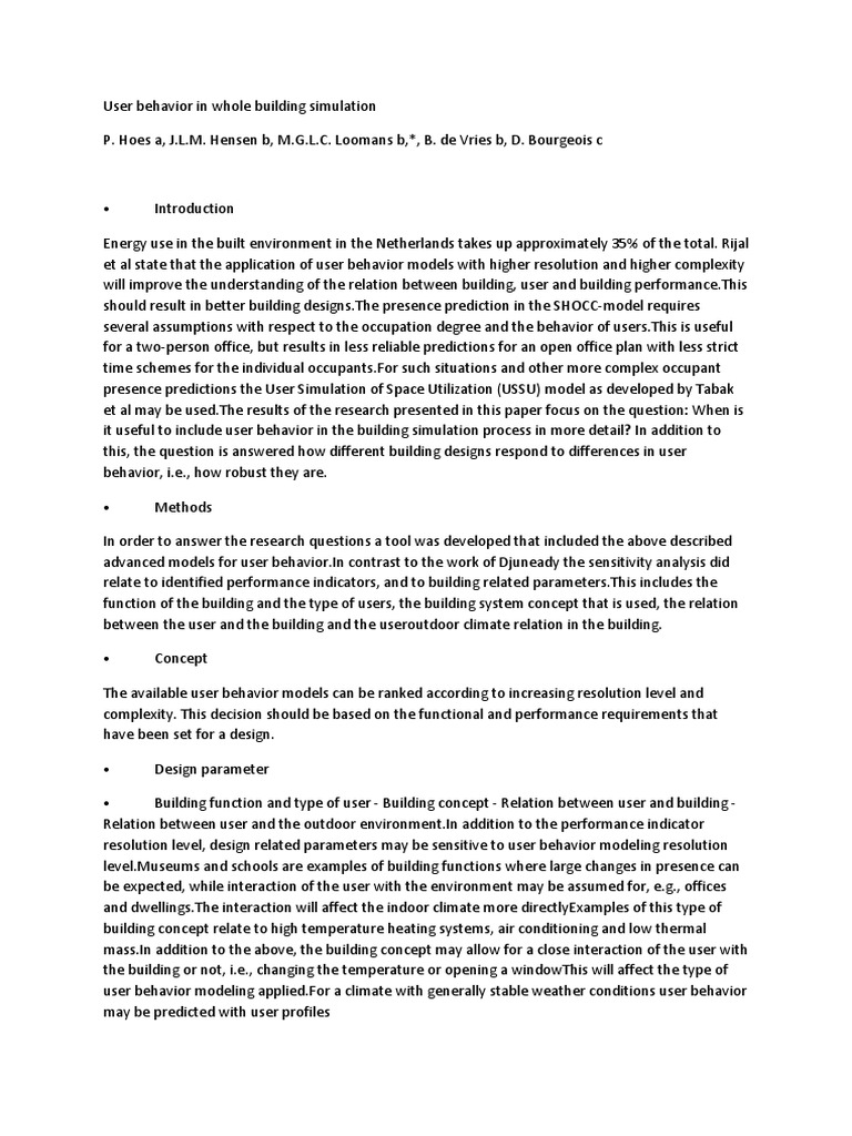 User Behavior Models in Building Simulations: A Case Study Analysis on ... User Behavior Models in Building Simulations: A Case Study Analysis on ...