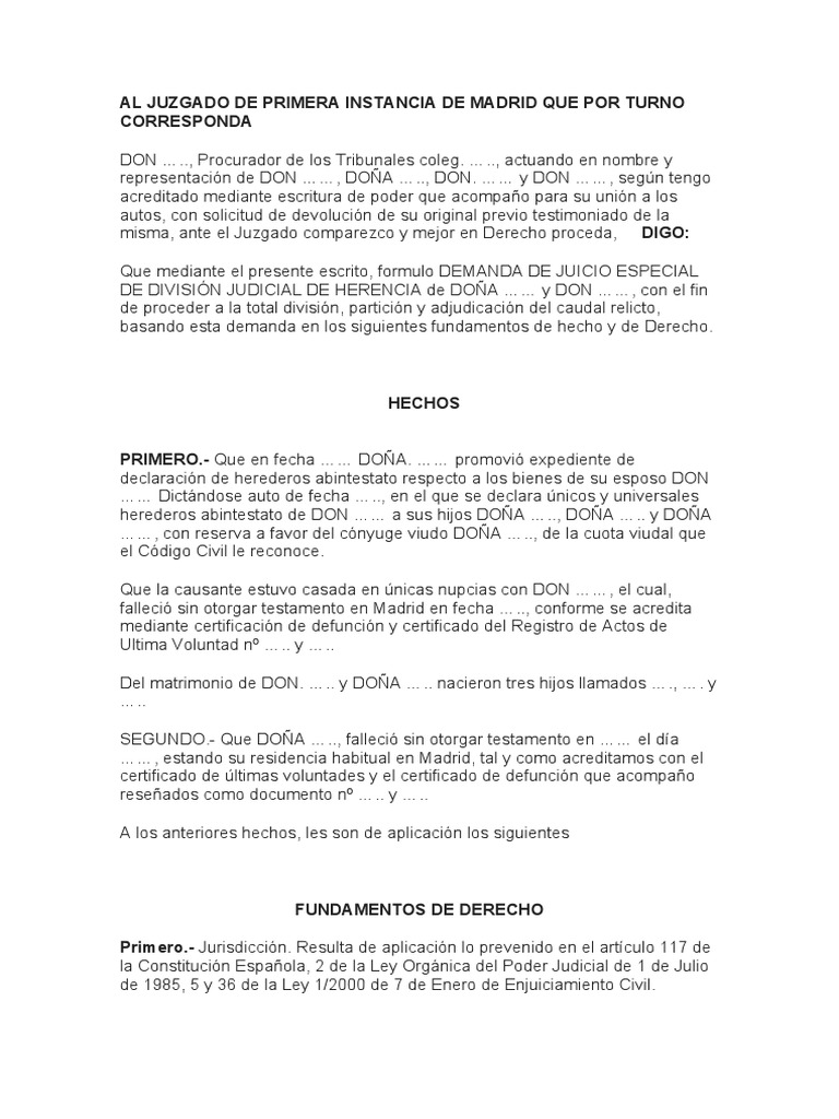 Demanda Division Judicial de La Herencia | PDF | Judicaturas | Demanda ...