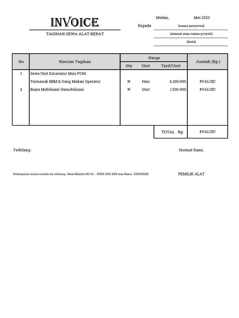 Invoice Sewa Alat Berat Mei 2023 | PDF
