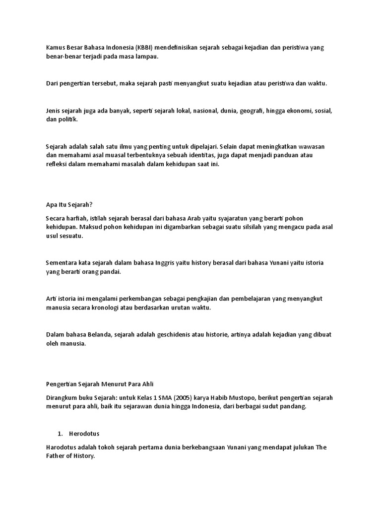 Definisi Sejarah Menurut KBBI | PDF | Filsafat