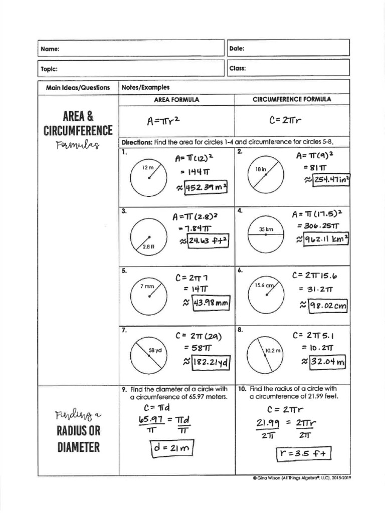 Area and Circumference Notes | PDF