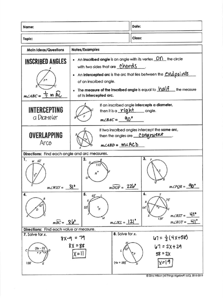 Inscribed Angles Answers | PDF