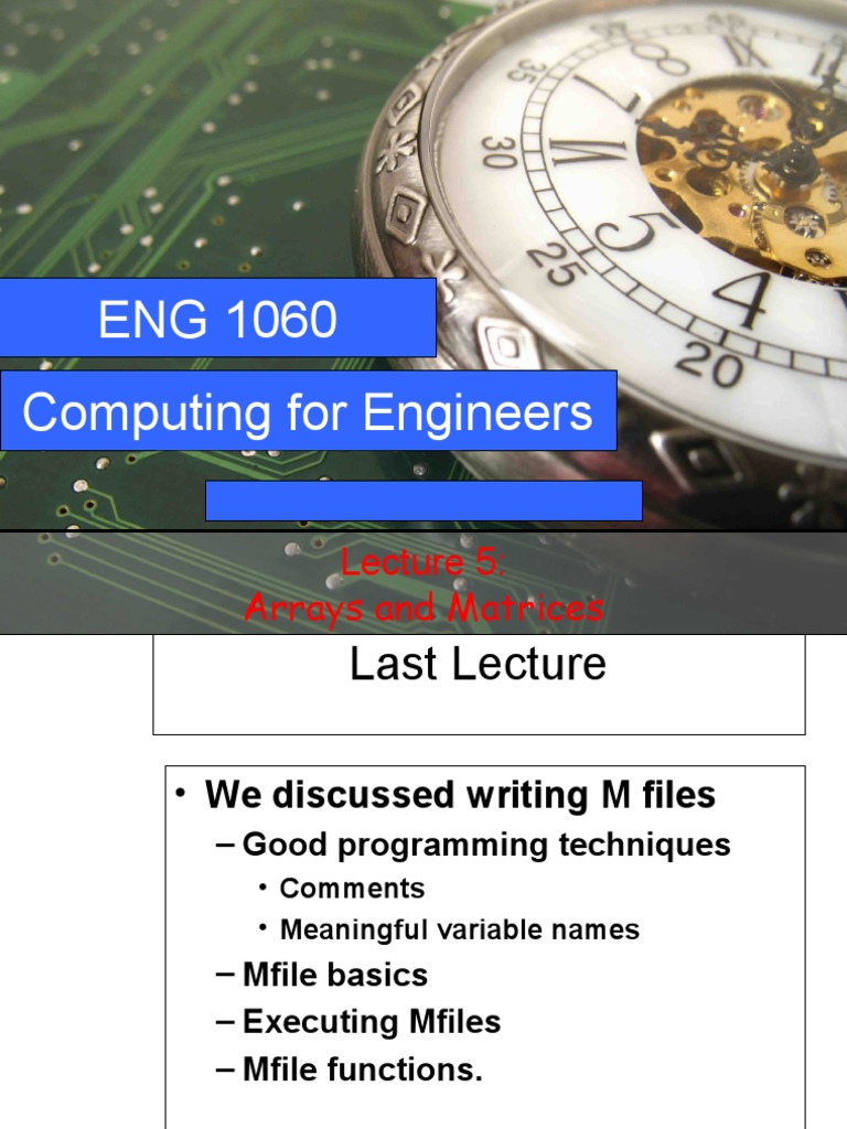 Eng 1060 Computing For Engineers Arrays And Matrices For Modeling Ocean Temperatures Pdf 