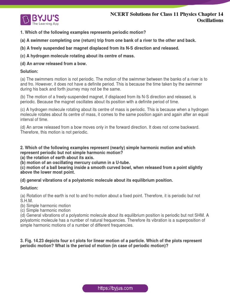 NCERT Solutions For Class 11 Physics Chapter 14 Oscillations | PDF | Oscillation | Pendulum