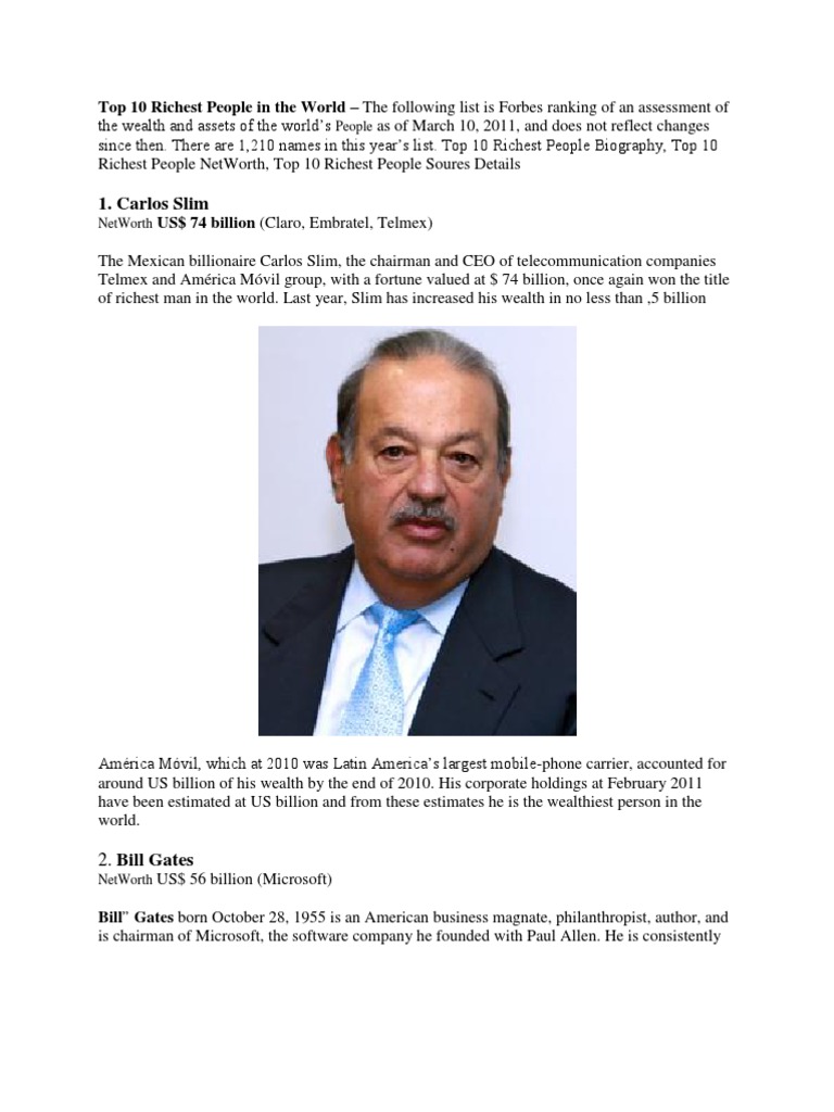 Top 10 Richest People and Their Wealth | PDF | Companies | Business