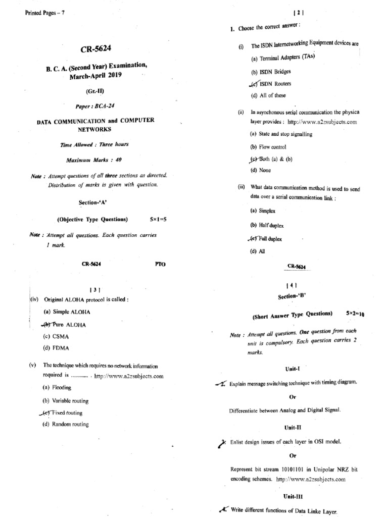 Bca 2 Year Data Communication and Computer Networks CR 5624 Apr 2019 | PDF