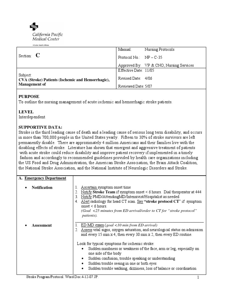 Stroke Patient Management Protocol | PDF