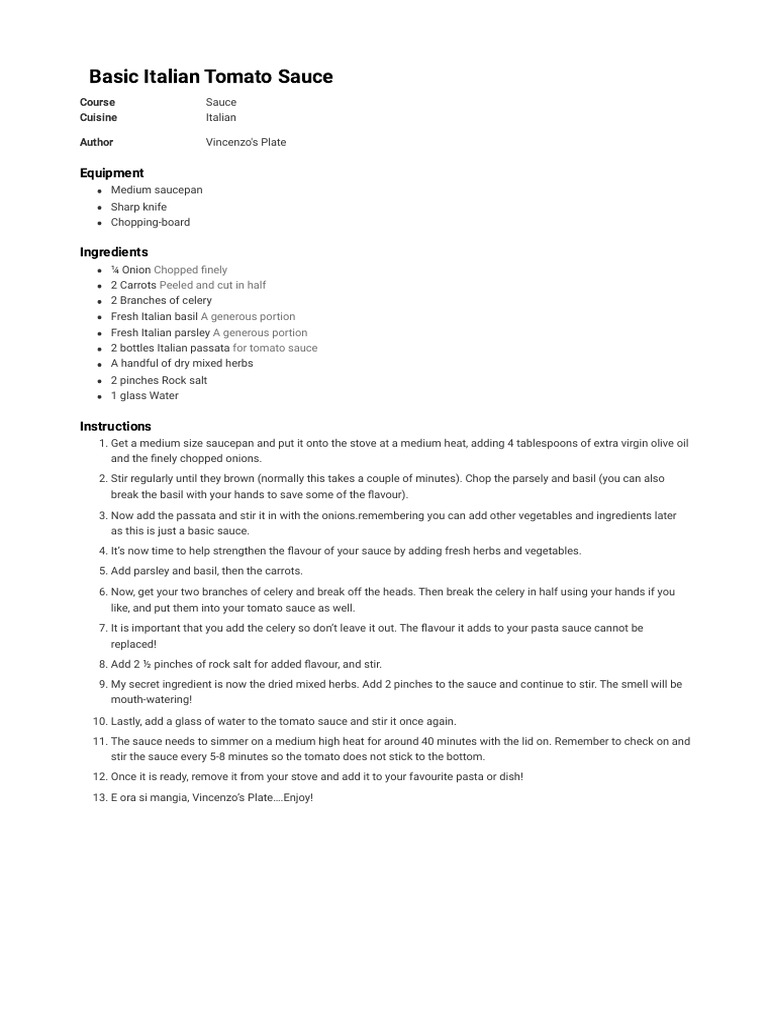 Basic Italian Tomato Sauce | PDF