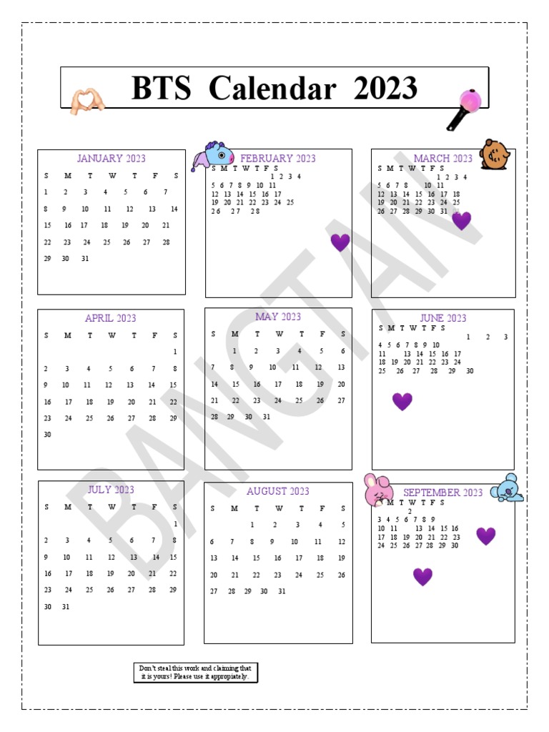 BTS Calendar 2023 Overview | PDF