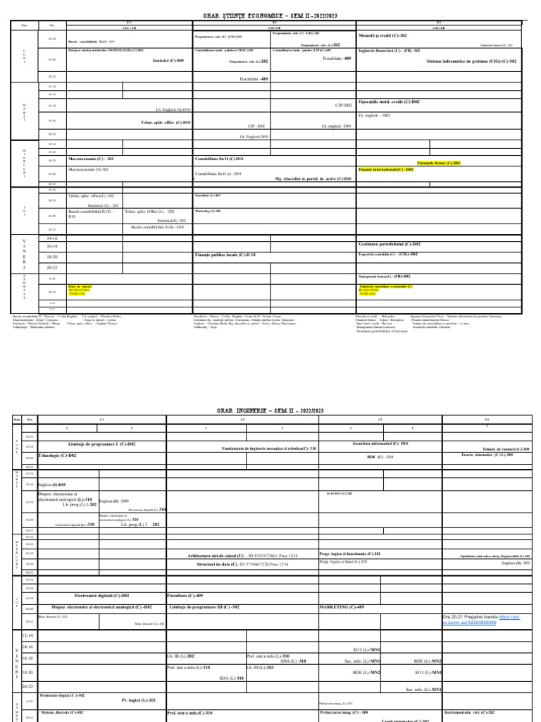 ORAR Sem II - 2022-2023 | PDF