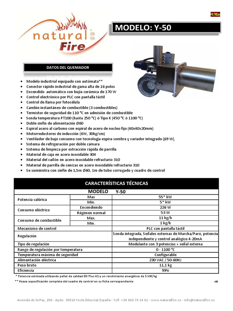 Ficha Tecnica Quemador Y-50 | PDF | Acero | Bienes manufacturados