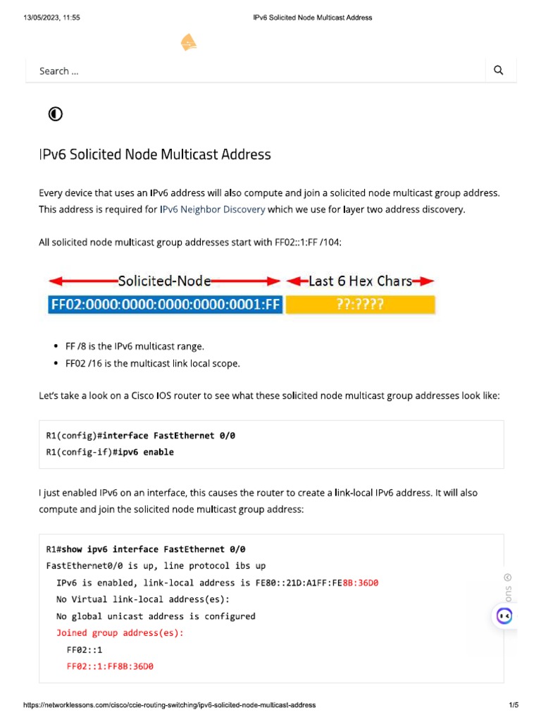 IPv6 Solicited Node Multicast Address | PDF