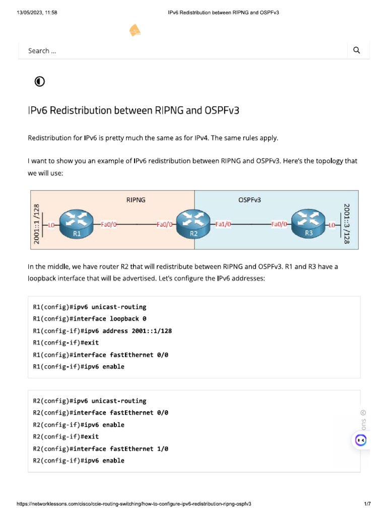 IPv6 Redistribution Between RIPNG and OSPFv3 | PDF