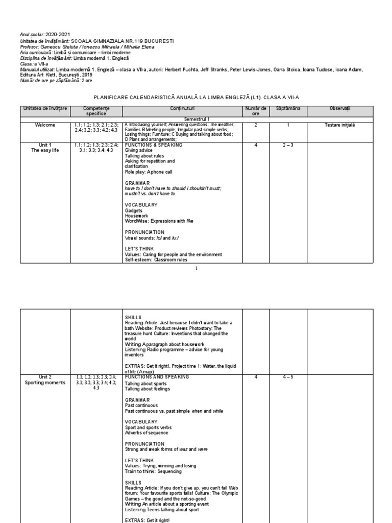 Planificare Art cls.7 | Download Free PDF | Grammar | Linguistics