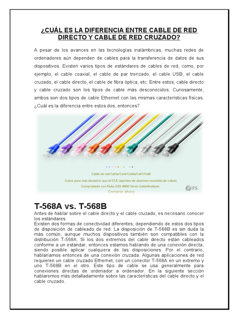 Diferencia Entre Cable Cruzado y Cable Directo | PDF | Red de ...