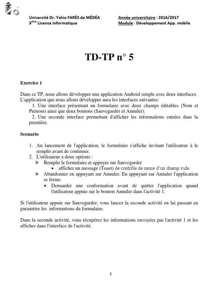 TD-TP N° 5: Exercice 1 | PDF | Ingénierie informatique | Informatique