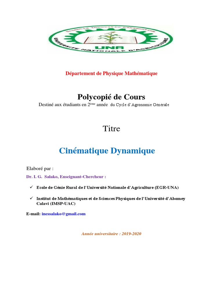 Cours Cinematique Dynamique | PDF