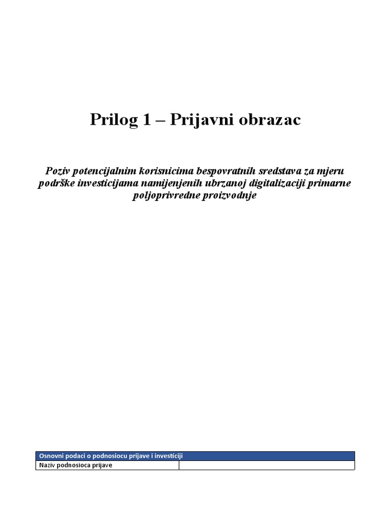 Prilog 1 Prijavni Obrazac - 1683549027 | PDF