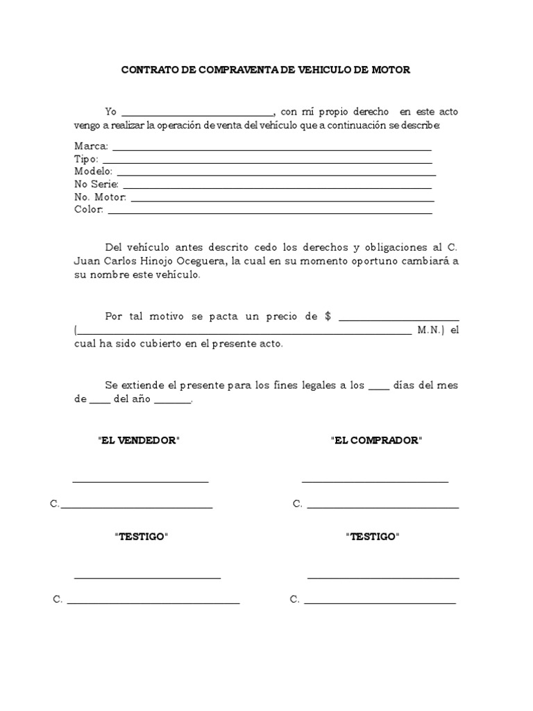 Contrato de Compraventa de Vehiculo de Motor | PDF | Negocios