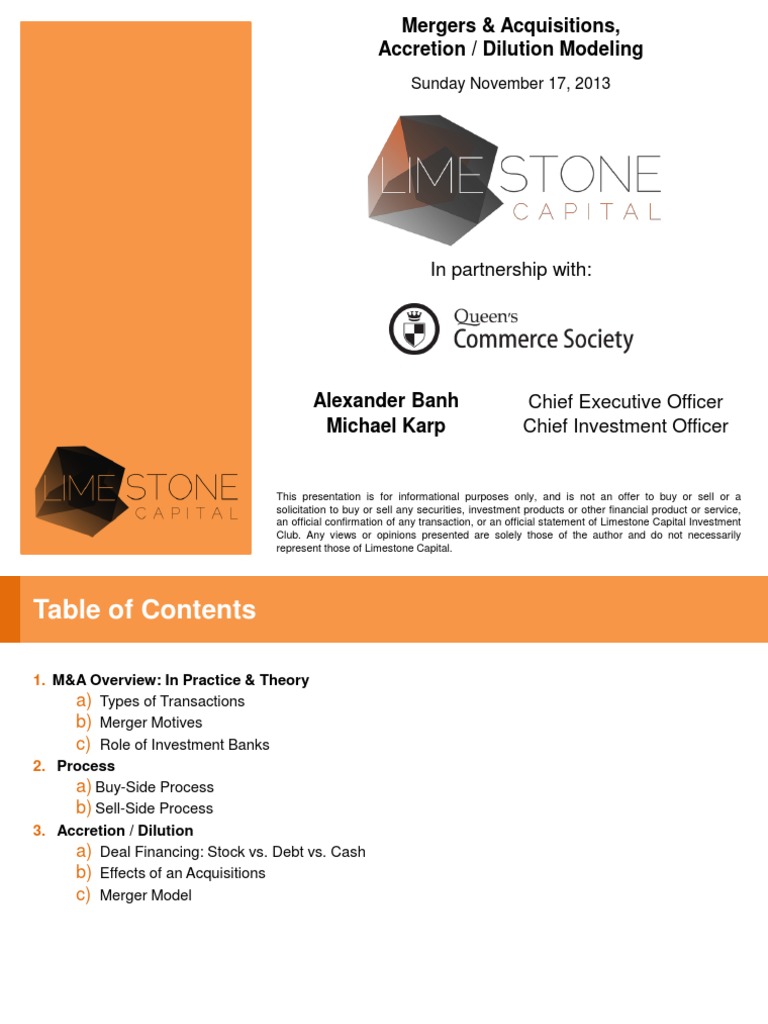 3 Mergers Acquisitions Accretion Dilution Modeling | PDF | Mergers And ...