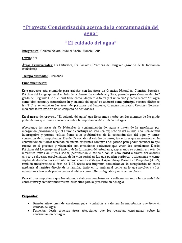 Proyecto Concientización Acerca de La Contaminación Del Agua | PDF ...