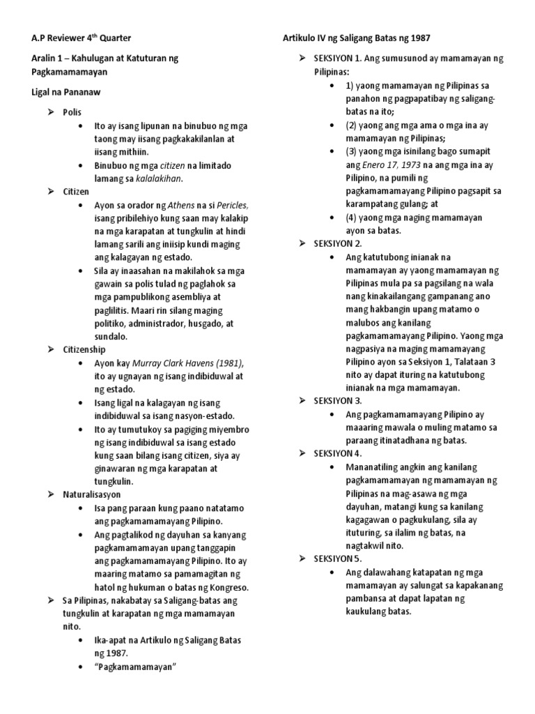 AP Reviewer 4th Quarter | PDF