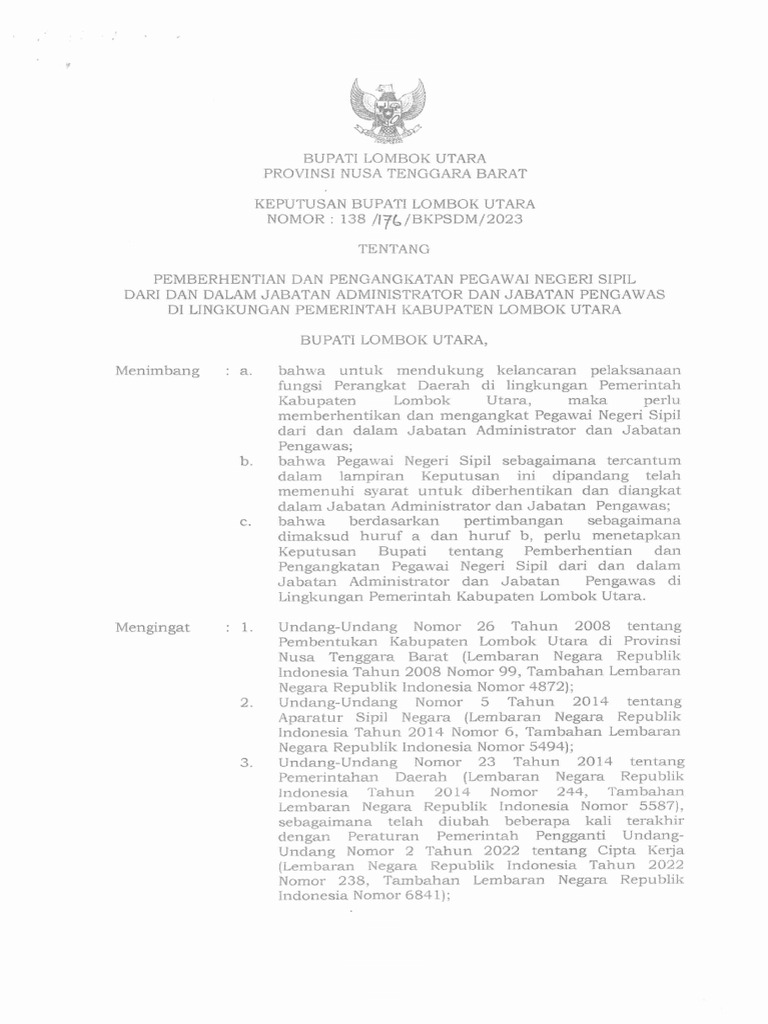 Pemberhentian Dan Pengangkatan PNS Dari Dan Dalam Jabatan Administrator ...