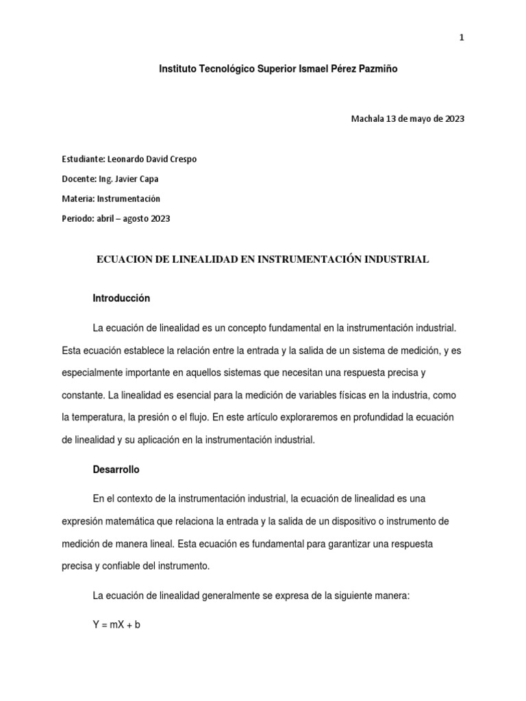 Ecuación de Linealidad en Instrumentación | PDF | Medición | Linealidad