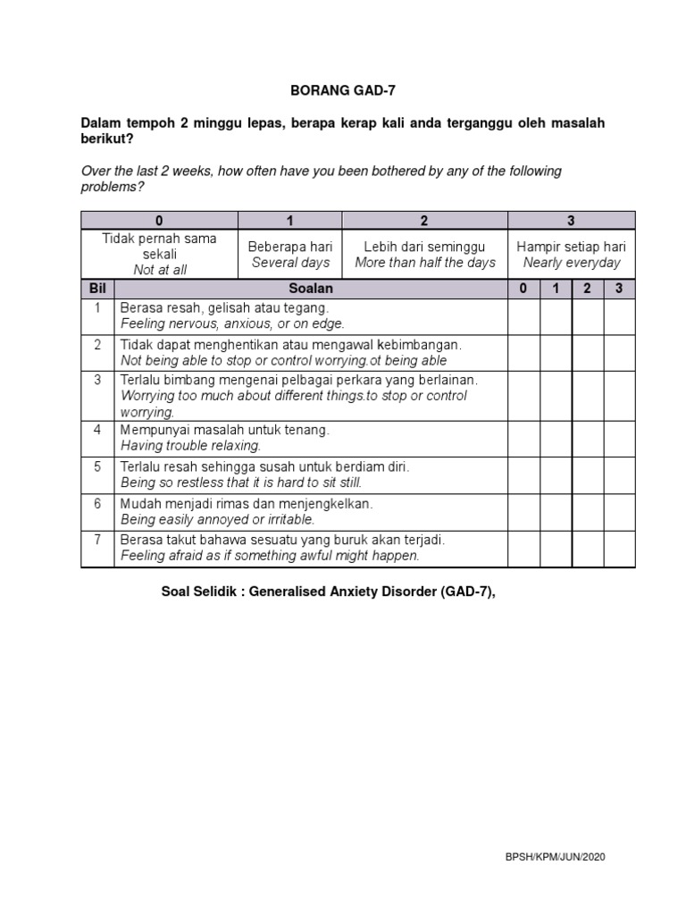 BORANG GAD-7 | PDF