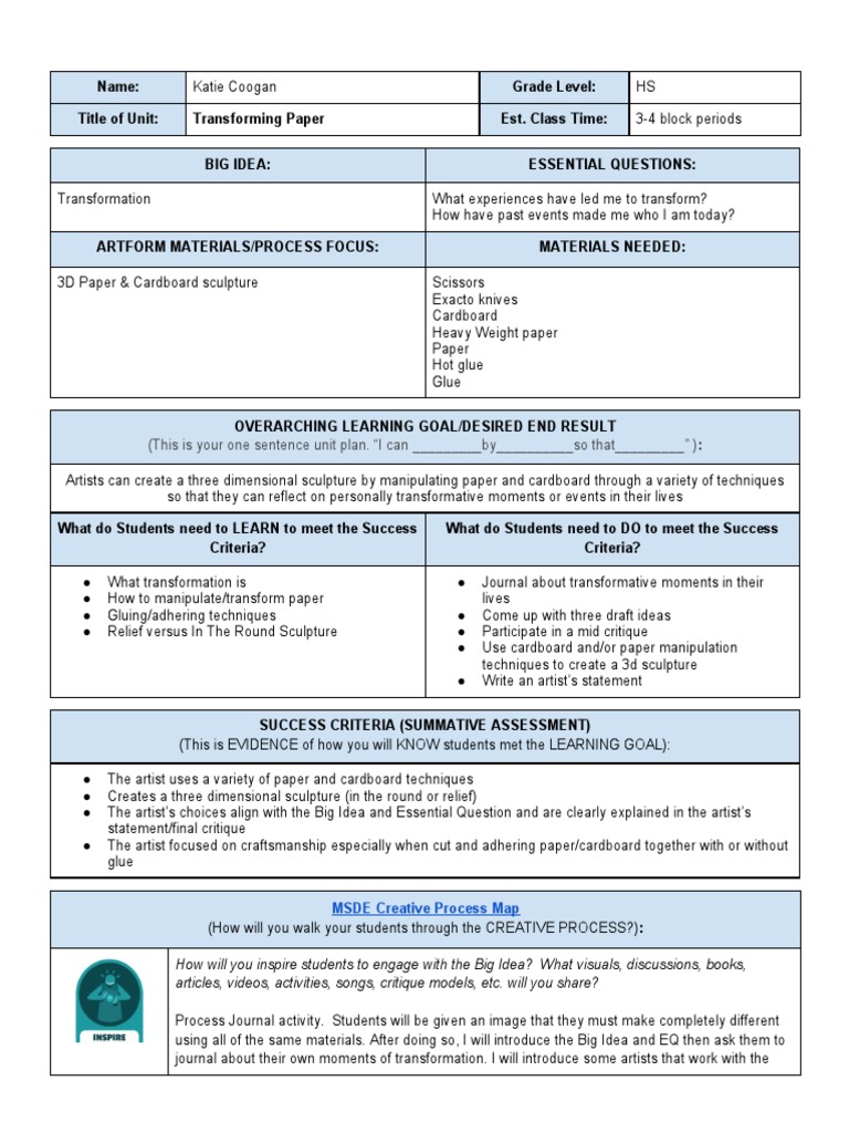 Transformation Paper Cardboard 3d Unit Map Lesson Plan Template ...