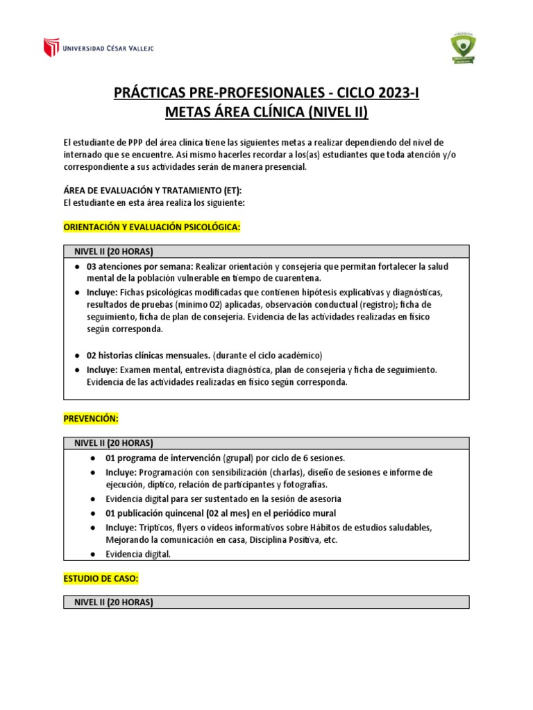 Metas Clinica Nivel Ii | PDF | Caso de estudio | Sicología
