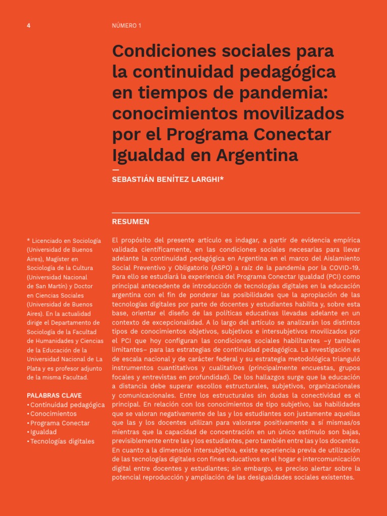 Continuidad Pedagógica y Conectar Igualdad | PDF | Enseñando | Internet