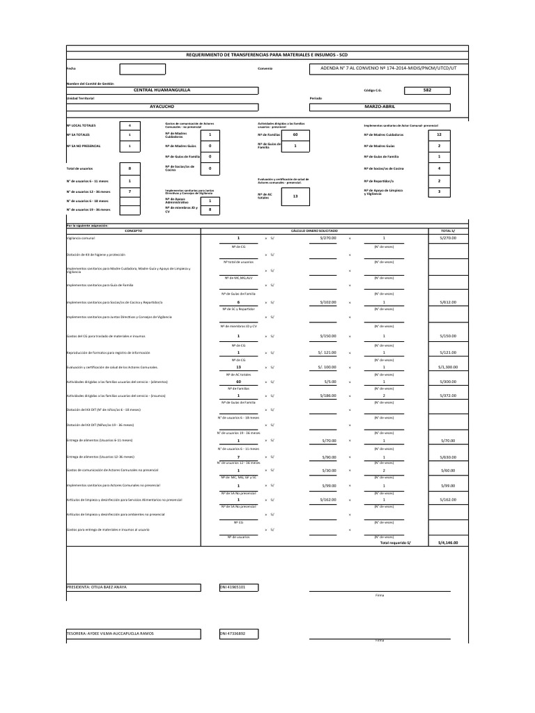 Req Mat e Ins SCD Abril Marzo | PDF