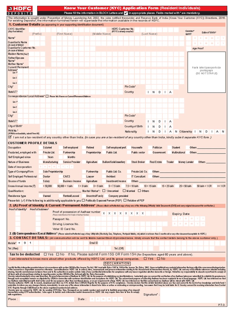 Know Your Customer (KYC) Application Form for Resident Individuals ...