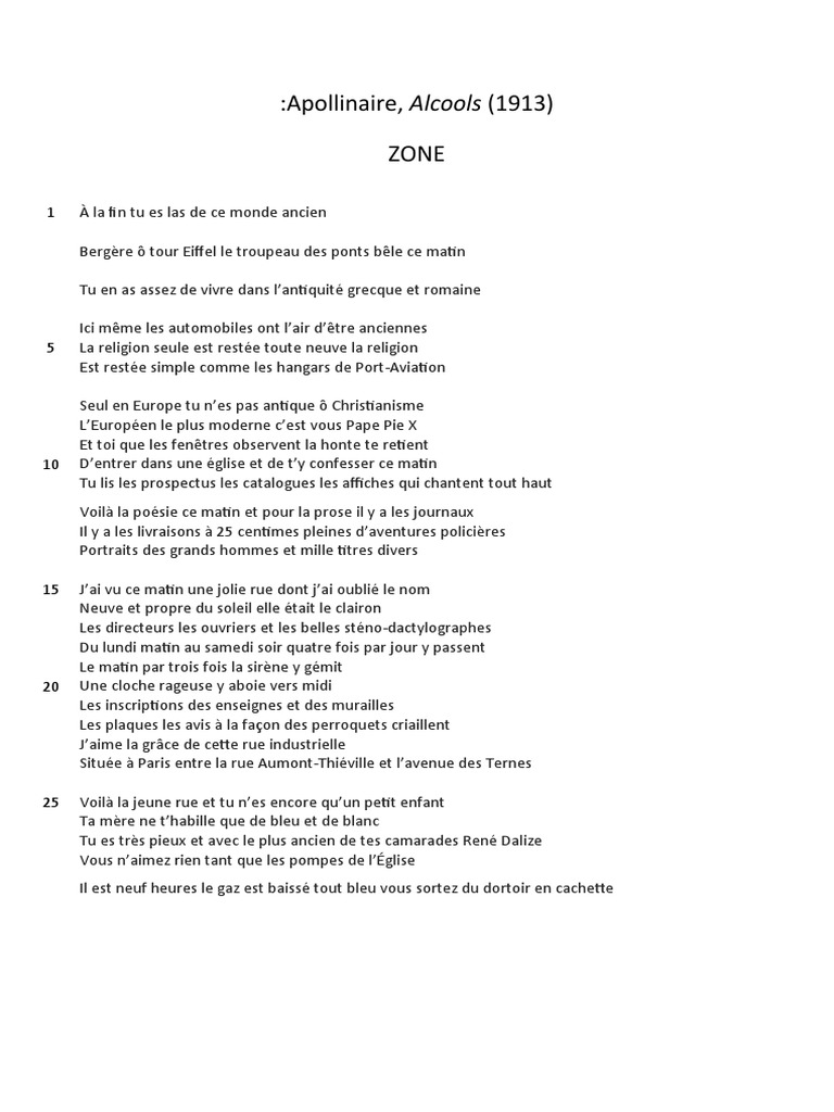 Apollinaire Zone Texte Explication 3 | PDF | Poésie | Classiques