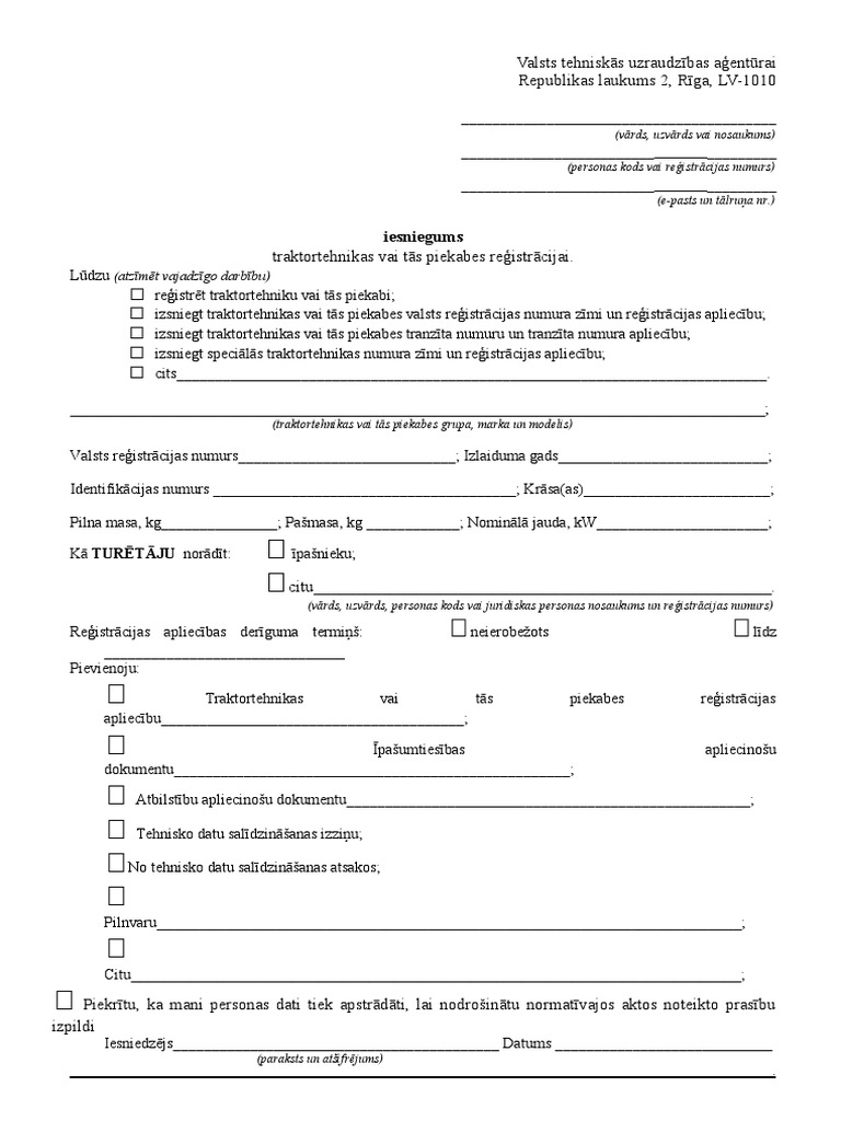 Vtua Iesniegums Tr Registracijai | PDF