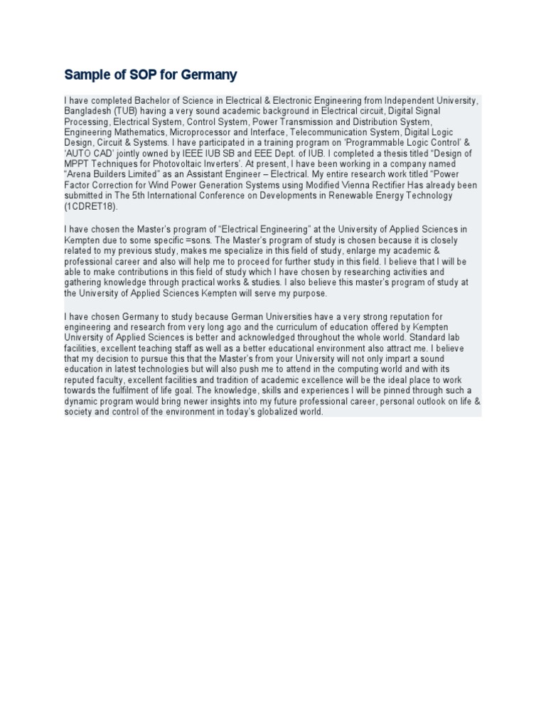 Sample of SOP For Germany | PDF