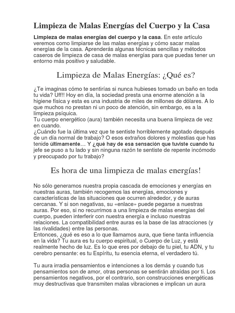 Limpieza De Malas Energias Y Casas Pdf Amor Aura Paranormal