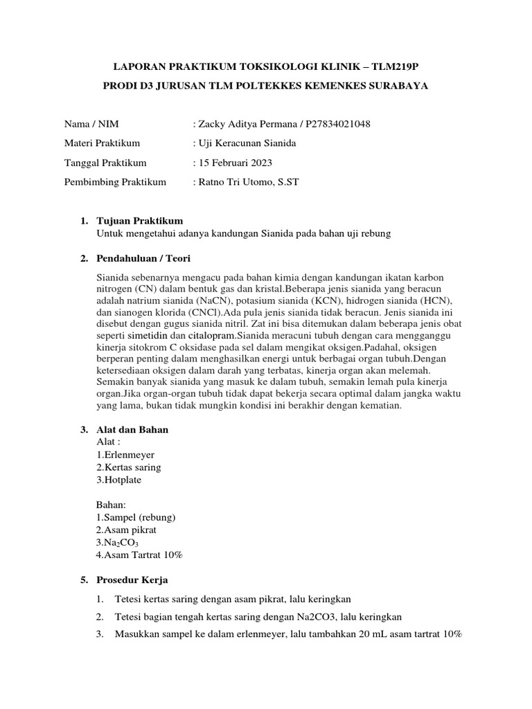 Zacky Aditya Permana - P27834021048 - Uji Keracunan Sianida | PDF