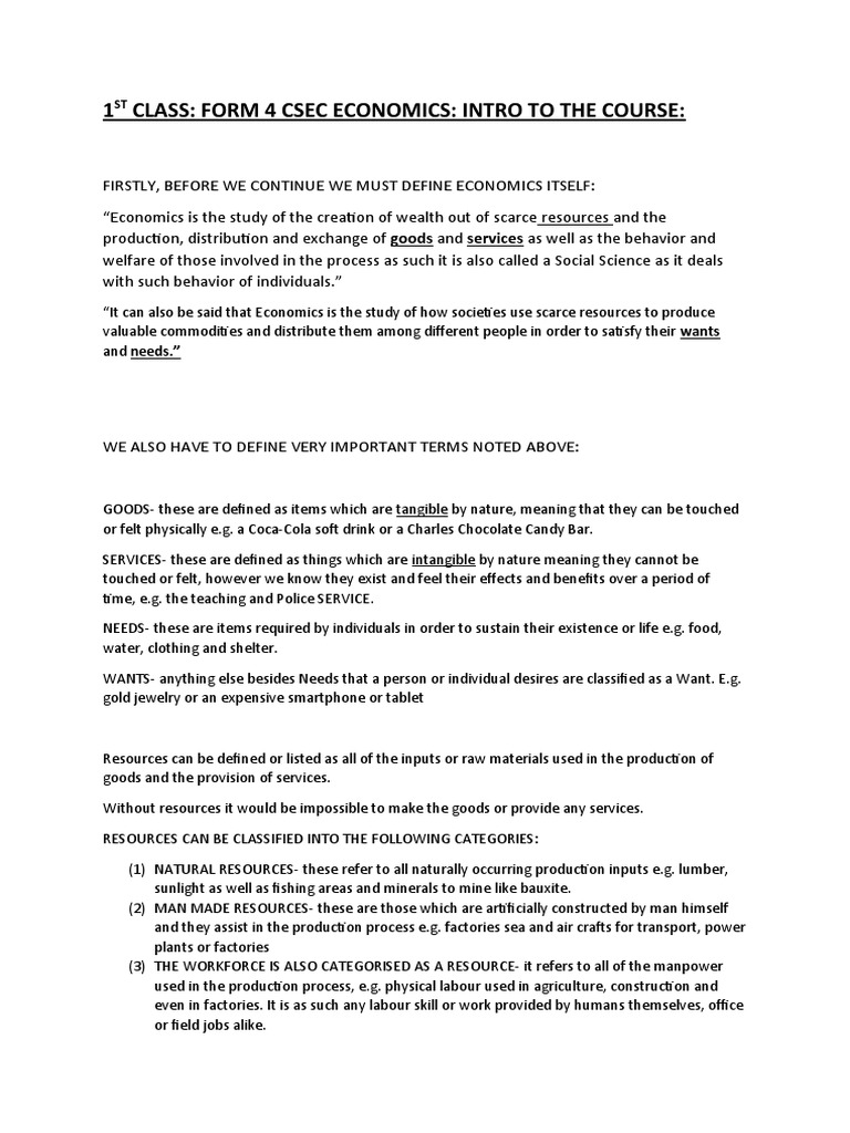 1ST Class Csec Econ Form 4 - Introduction Fully Revised | PDF
