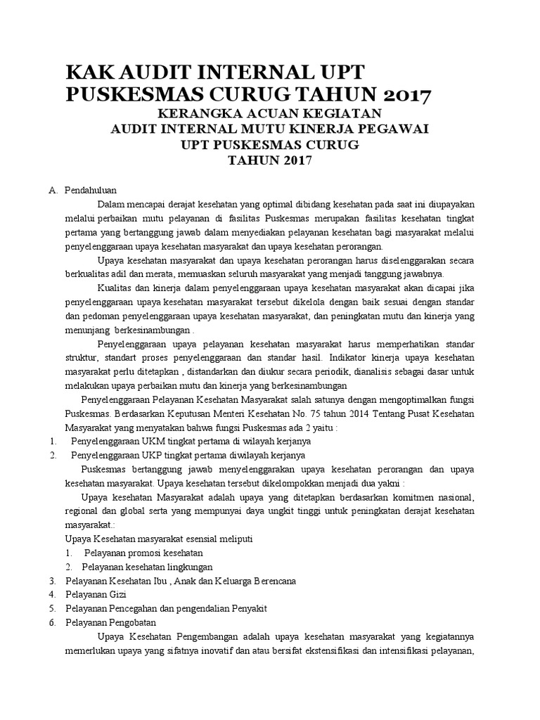 Kak Audit Internal Upt Puskesmas Curug Tahun 2017 | PDF