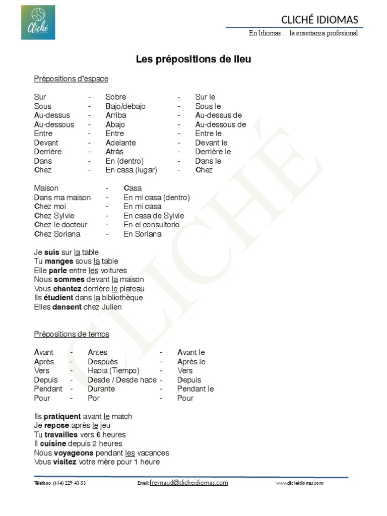 Les Prépositions de Lieu | PDF