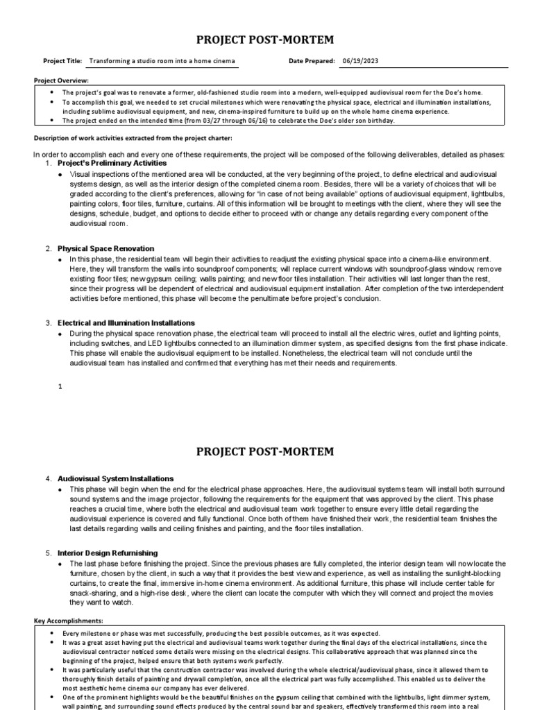 Project Post Mortem Document - HU | PDF | Project Management