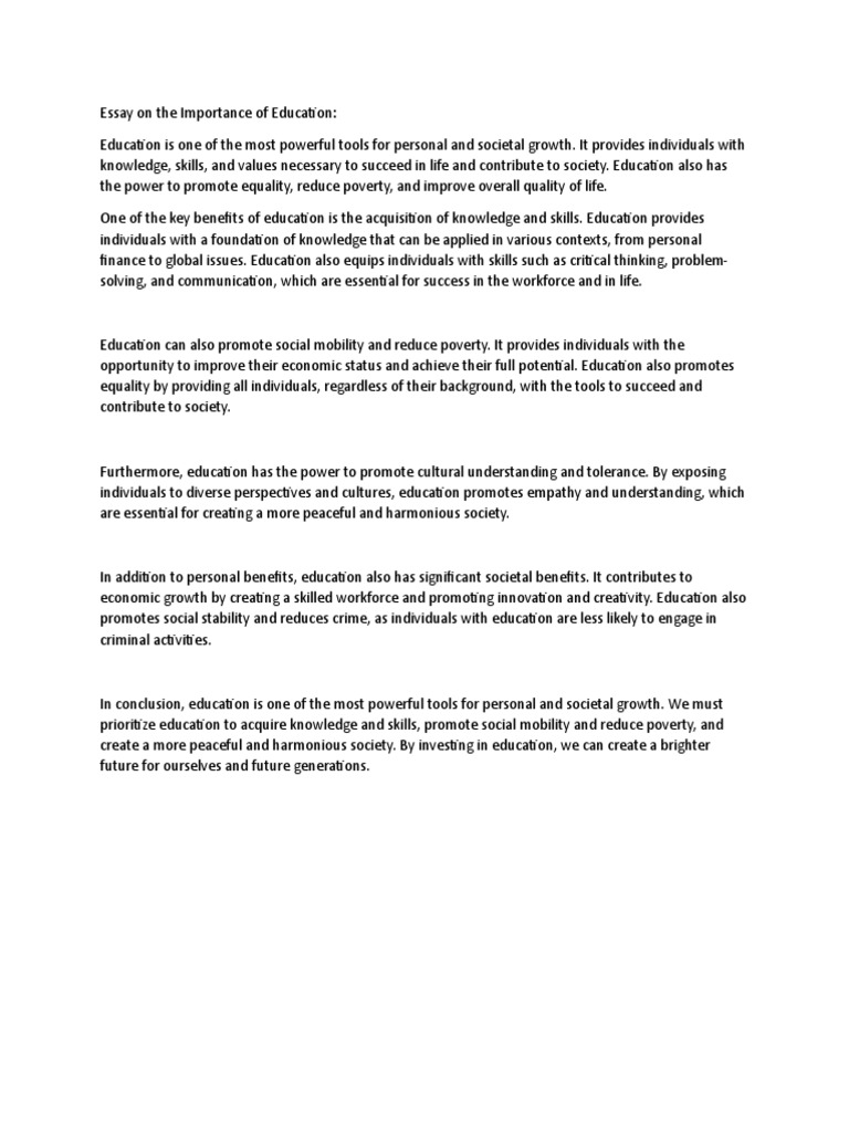 Essay On The Importance of Education | PDF