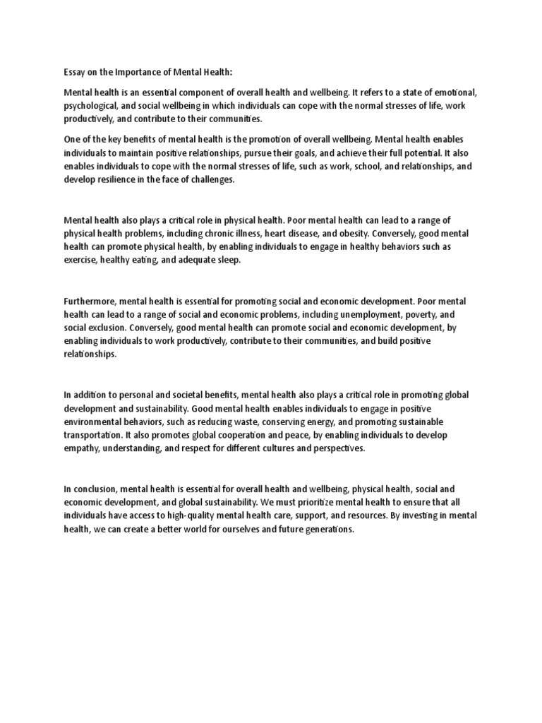 Essay On The Importance of Mental Health | PDF