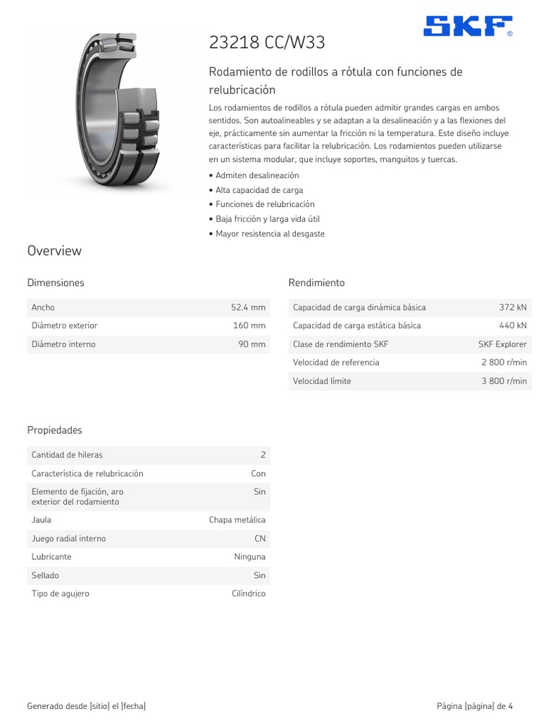 Rodamiento de Rodillos a Rótula SKF | PDF | Ingeniería mecánica