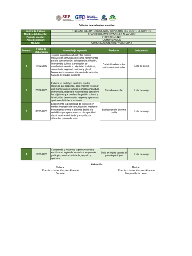 Criterios de Evaluación Sumativa CACII | PDF | Cognición