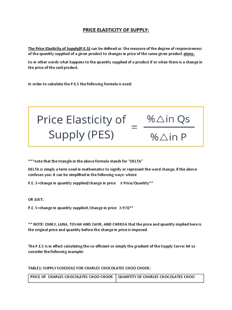 PRICE ELASTICITY OF SUPPLY | PDF | Supply (Economics) | Elasticity ...