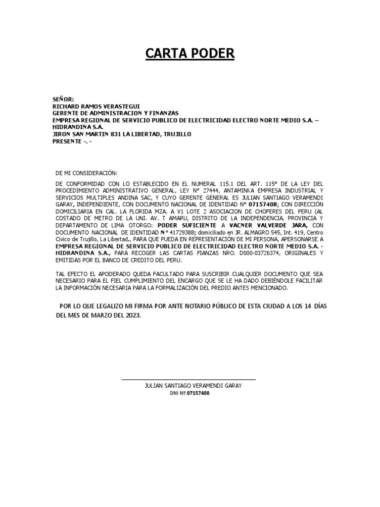 Carta Poder para Recoger Dinero | PDF
